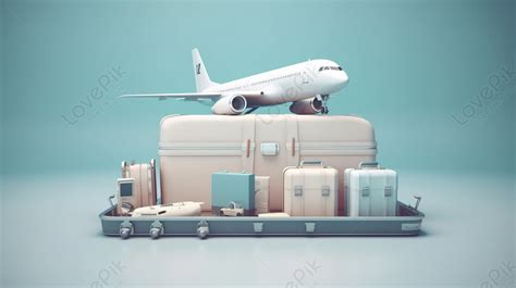 여행을 테마로 한 공항 보드의 3d 수하물 및 비행기 일러스트레이션으로 방랑벽에 빠져보세요 방랑벽 배경 여행 배경