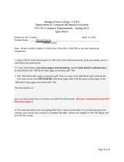 CIS Quiz Word April Docx Medgar Evers College CUNY Department Of Computer