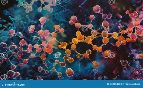 Colorful Molecular Structures Exemplifying Intricate Biochemical Interactions Under A Microscope