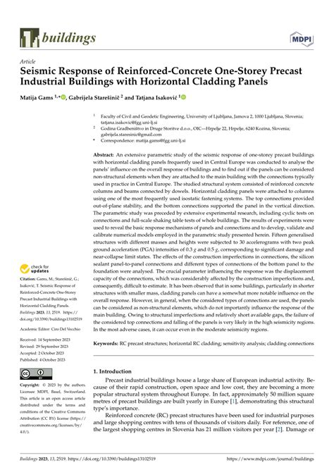 Pdf Seismic Response Of Reinforced Concrete One Storey Precast Industrial Buildings With