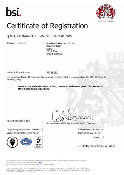 ISO Certificate Guardian Glass UK Ltd NBS Source