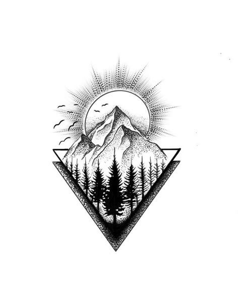 Mountain And Tree Compass Tattoo