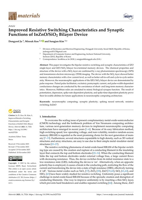 Pdf Improved Resistive Switching Characteristics And Synaptic
