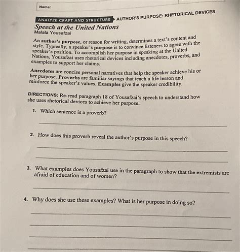 Solved Name Analyze Craft And Structure Authors Purpose