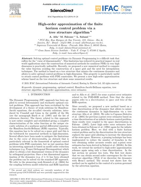Pdf High Order Approximation Of The Finite Horizon Control Problem