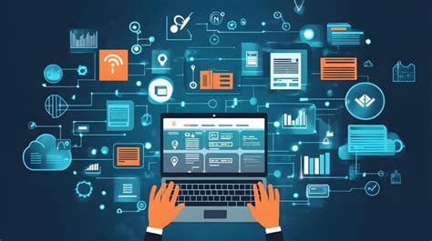 A Person Using A Laptop Displays Multiple Files And Cloud Storage Icons Around The Screen