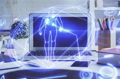 데스크톱 컴퓨터 배경 및 교육 테마 드로잉 이중 노출 연구 개념 개념에 대한 스톡 사진 및 기타 이미지 개념 건강관리와 의술 교실 Istock