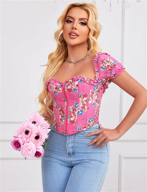 Charming Floral Boned Corset Lingerie Fire