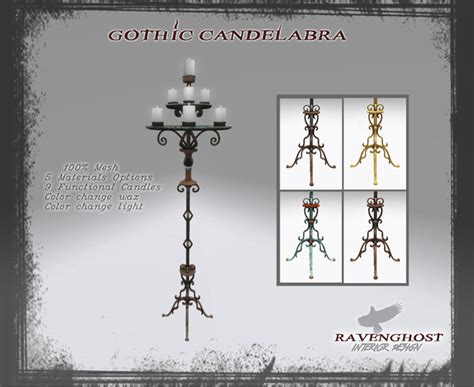 Second Life Marketplace Victorian Gothic Floor Candelabra 9 Candles