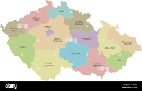 Vector Map Of Czechia Or Czech Republic With Regions Or Territories And