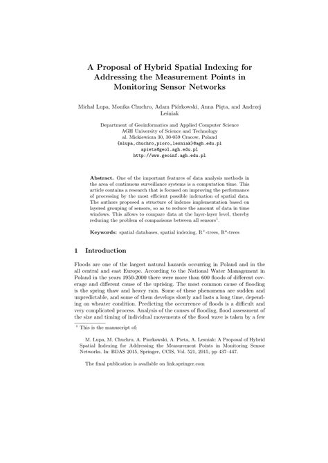 Pdf A Proposal Of Hybrid Spatial Indexing For Addressing The Measurement Points In Monitoring