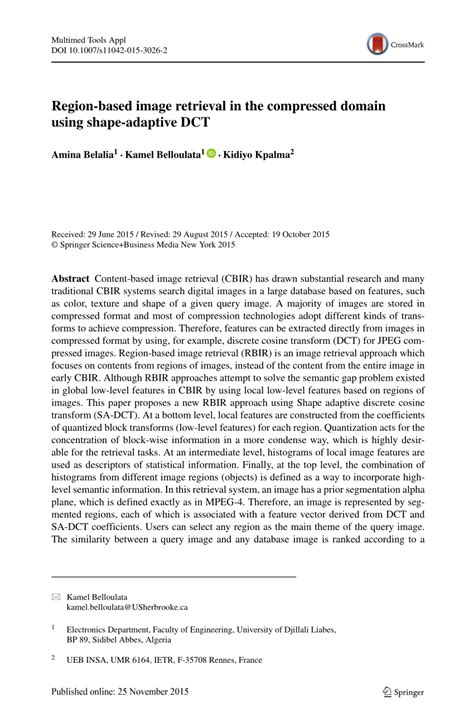 Pdf Region Based Image Retrieval In The Compressed Domain Using Shape Adaptive Dct