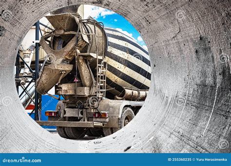 Concrete Mixer Truck In Front Of A Concrete Batching Plant Cement Factory Loading Concrete
