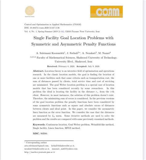 Control And Optimization In Applied Mathematics Coam 2020