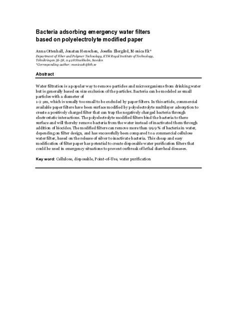 Pdf Bacteria Adsorbing Emergency Water Filters Based On