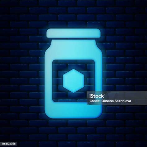 벽돌 벽 배경에 고립 된 꿀 아이콘의 빛나는 네온 항아리 푸드 뱅크 달콤한 자연 식품 기호입니다 벡터 일러스트레이션 0명에 대한 스톡 벡터 아트 및 기타 이미지 Istock
