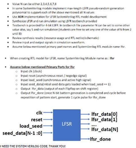 Solved Develop System Verilog Rtl Model For N Bit Linear Feedback