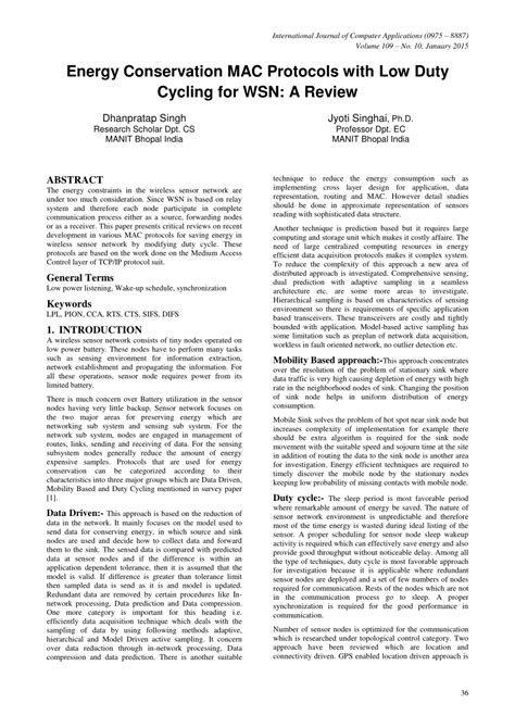 Pdf Energy Conservation Mac Protocols With Low Duty Cycling For Wsn A Review
