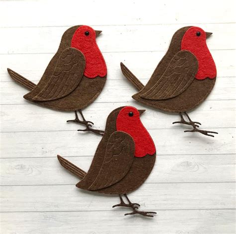 3 Felt Robins Felt Robin Die Cuts Christmas Robin Felt Die Cuts