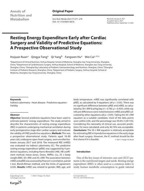 Resting Energy Expenditure Early After Cardiac Surgery And Validity Of