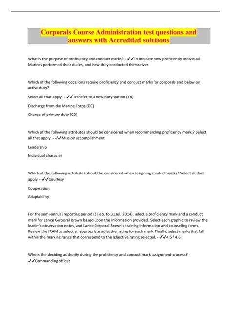 Corporals Course Administration Test Questions And Answers With Accredited Solutions Corporals