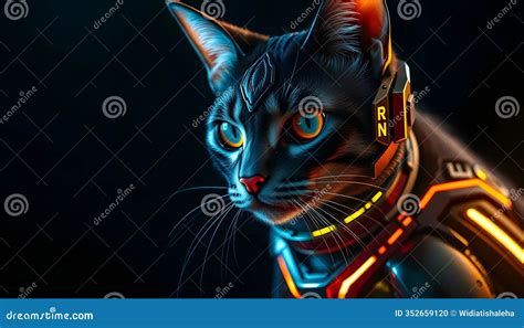 Cyberpunk Cat A Futuristic Feline In Neon Armor Stock Illustration