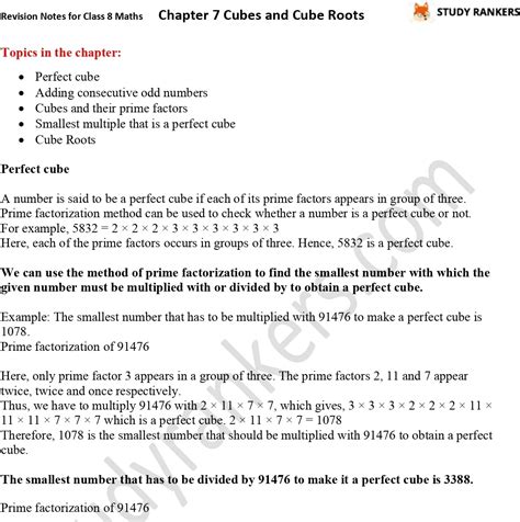 Cbse Revision Notes For Class 8 Chapter 7 Cubes And Cube Roots
