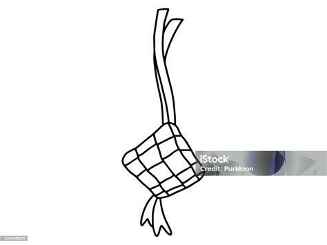손으로 그린 떡 라마단 케투팟 라마단 이슬람 라인 아트 손으로 그린 이슬람 Ketupat 라인 아트 이드 알 아다 케투팟 흑인과 백인 0명에 대한 스톡 벡터 아트 및 기타