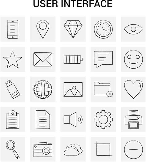 25 Hand Drawn User Interface Icon Set Gray Background Vector Doodle 14046875 Vector Art At Vecteezy