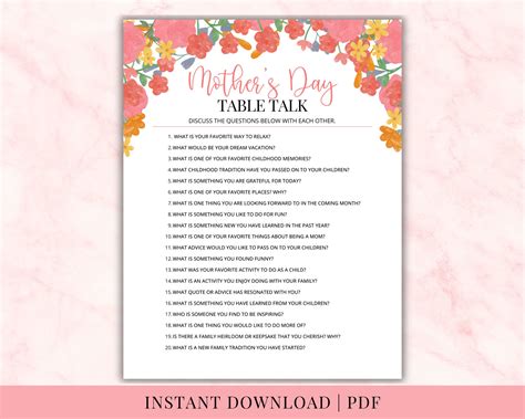 Mothers Day Table Talk Conversation Starter Get To Know Mom Mothers