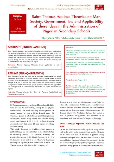 Pdf Saint Thomas Aquinas Theories On Man Society Government Law And Applicability Of These
