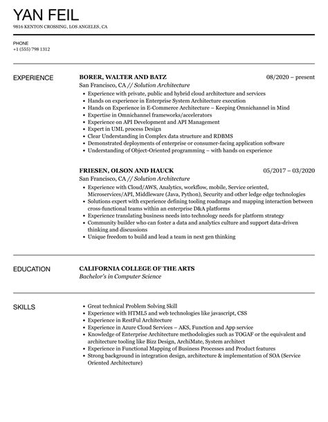 Solution Architecture Resume Samples Velvet Jobs