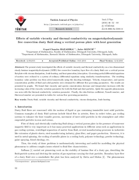 Pdf Effects Of Variable Viscosity And Thermal Conductivity On Mhd Free Convection Flow Of