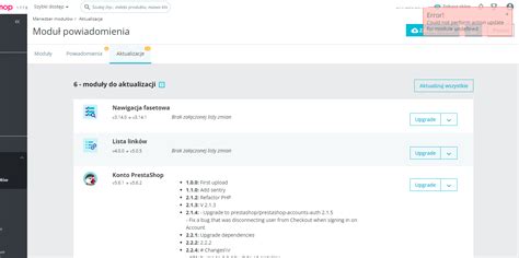 Nie można zaktualizować modułów prestashop Wsparcie i pomoc użytkowników PrestaShop