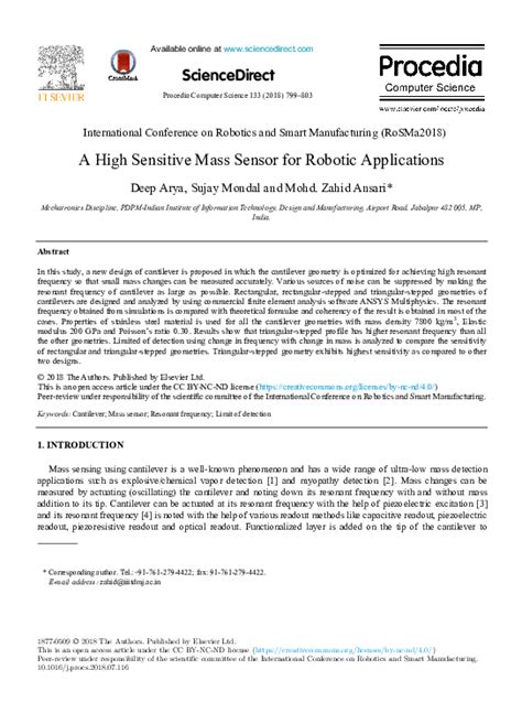 Pdf A High Sensitive Mass Sensor For Robotic Applications