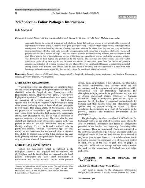 Pdf Trichoderma Foliar Pathogen Interactions