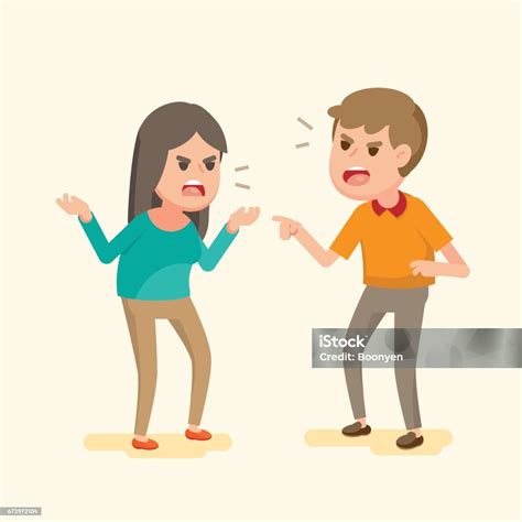 성 난 젊은 부부 싸움 하 고 서로 사람들이 말다툼 하 고 고 함 벡터 만화 그림 언쟁에 대한 스톡 벡터 아트 및 기타 이미지 언쟁 커플 싸우기 Istock