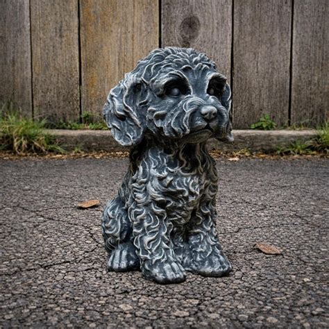 Sitting Cavapoo Dog Statue Concrete Maltipoo Sculpture Cute Cockapoo