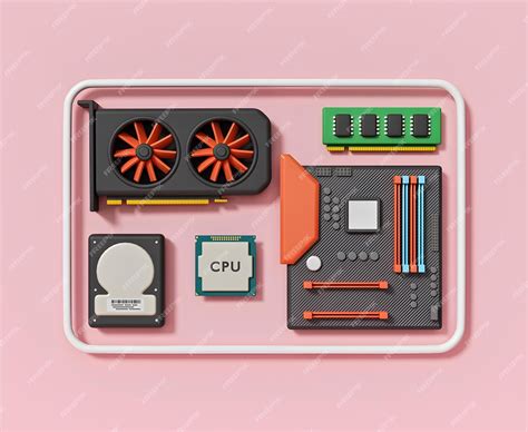 Premium Photo Cartoon Style Simple Computer Components Set Computer Hardware Accessories Parts