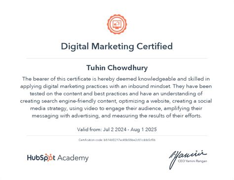 Tuhin Chowdhury On Linkedin Hubspot Academy Digital Marketing Certification