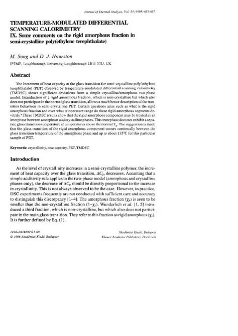 Pdf Temperature Modulated Differential Scanning Calorimetry Ix Some Comments On The Rigid
