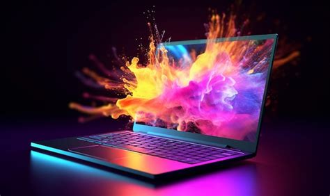 Premium AI Image Glowing Laptop Communicates Globally On Digital Display Generative Ai