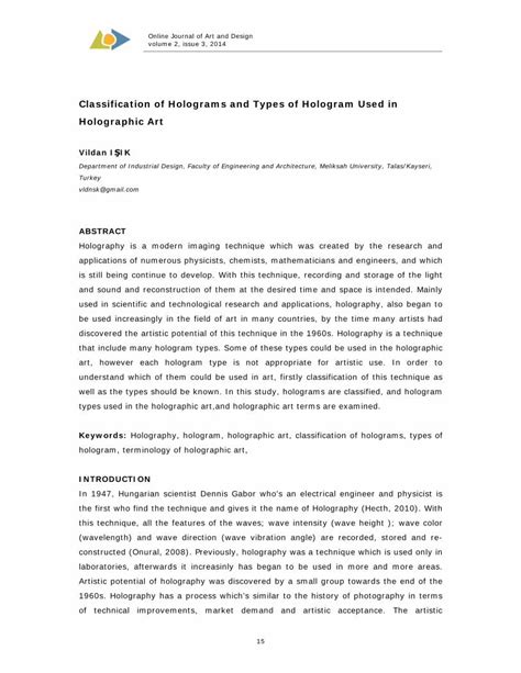 Pdf Classification Of Holograms And Types Of Hologram … · Online Journal Of Art And Design