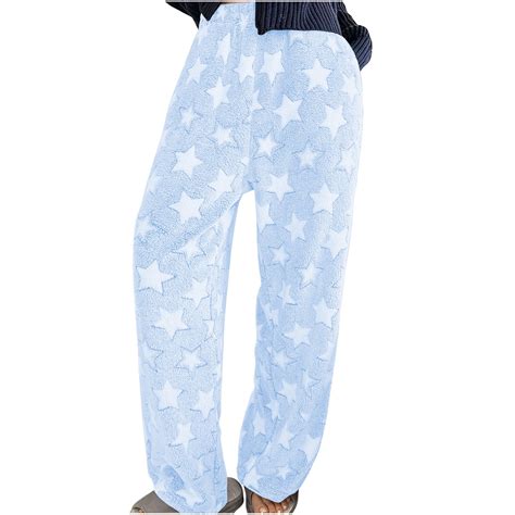 Oplxuo Womens Cute Stars Plush Pajama Pants Fluffy Soft Fleece Warm
