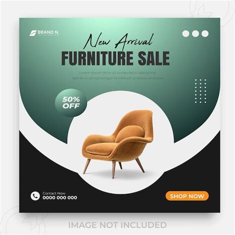 새로운 도착 가구 오늘의 슈퍼 제안 및 2색 그라데이션 깨끗한 배경 또는 현대 브랜딩 건설 소셜 미디어 인스타그램 포스트 디자인 템플릿 프리미엄 벡터