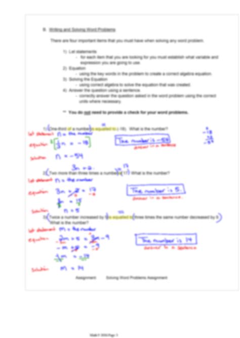 Solution Solving Linear Equation Word Problems Notes Assignments