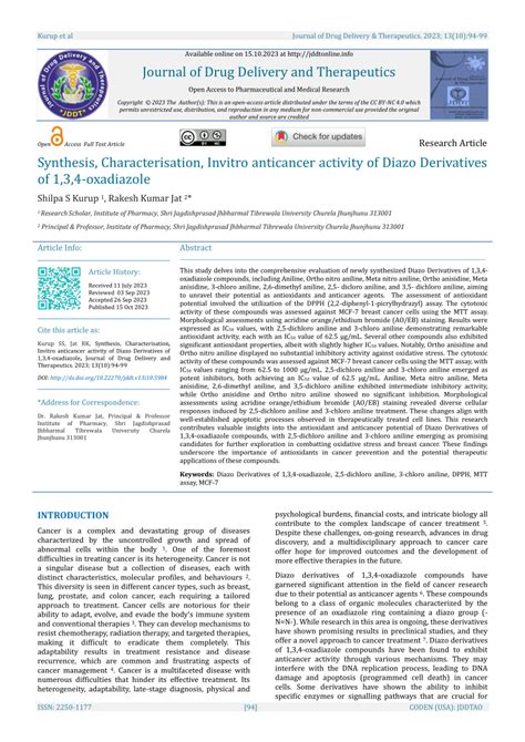 Pdf Synthesis Characterisation Invitro Anticancer Activity Of Diazo Derivatives Of 134