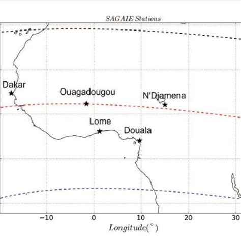 Position Of The Five Sagaie Stations With The Geomagnetic Equator In