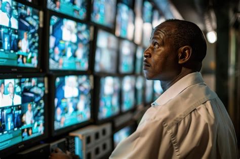 Security Operator Monitoring Multiple Screens Premium Ai Generated Image