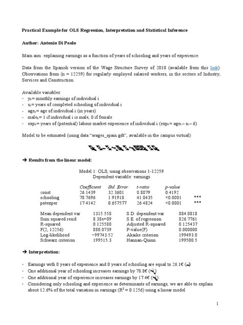 Interpretation And Statistical Inference With Ols Regressions Pdf Coefficient Of